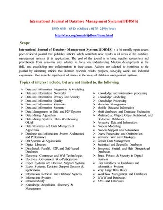 The International Journal of Database Management Systems (IJDMS) | PDF