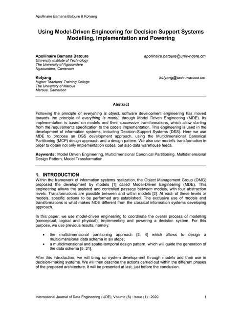 Using Model Driven Engineering For Decision Support Systems Modelling Implementation And