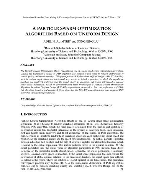 A Particle Swarm Optimization Algorithm Based On Uniform Design Pdf 3790
