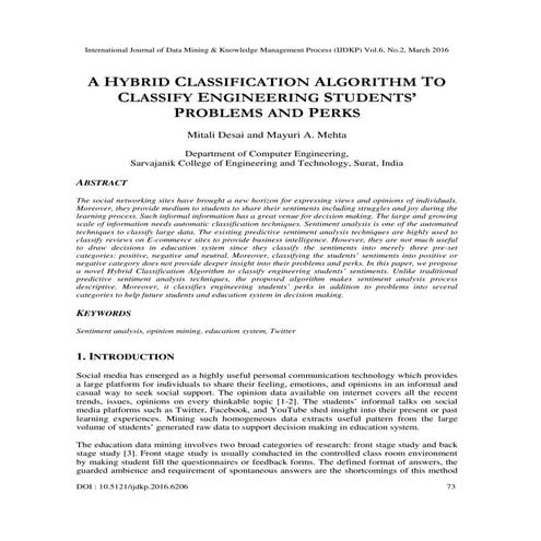 A HYBRID CLASSIFICATION ALGORITHM TO CLASSIFY ENGINEERING STUDENTS ...
