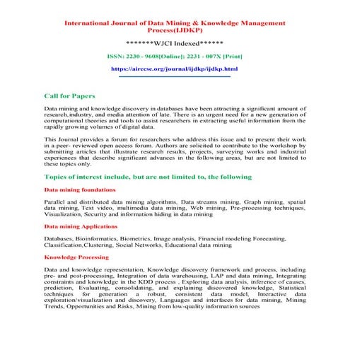 CFP - International Journal of Data Mining & Knowledge Management ...