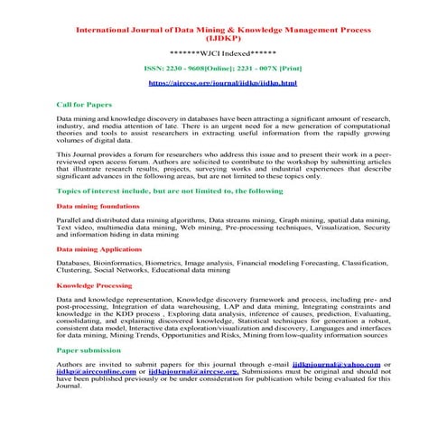November Issue - International Journal of Data Mining & Knowledge Management Process (IJDKP)-H ...