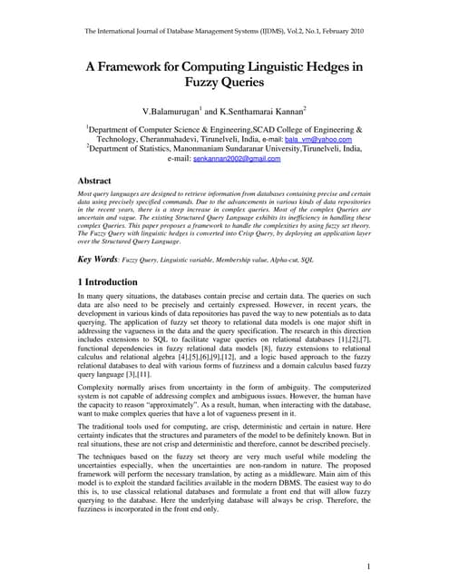 A Framework For Computing Linguistic Hedges In Fuzzy Queries Pdf