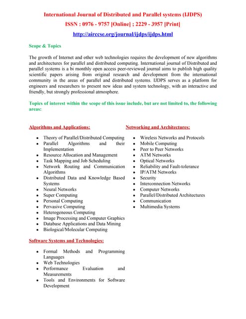International Journal of Distributed and Parallel Systems (IJDPS) | PDF
