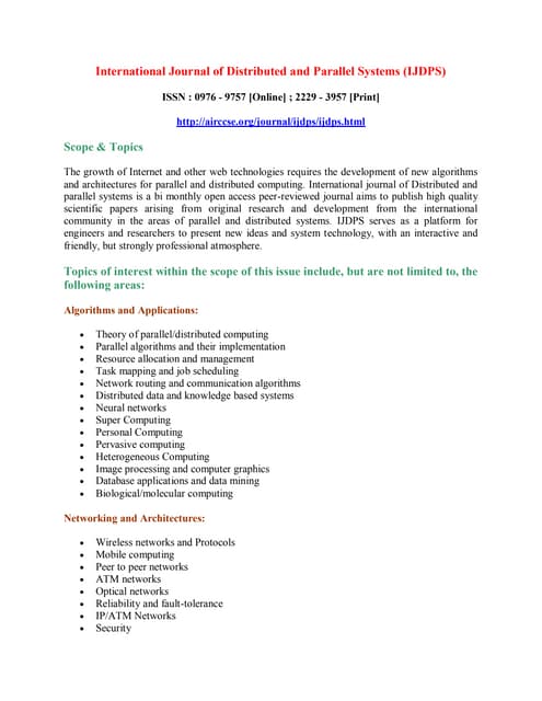 International Journal of Distributed and Parallel systems (IJDPS) | PDF