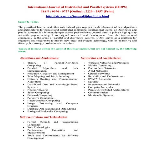 International Journal of Distributed and Parallel systems (IJDPS) | PDF