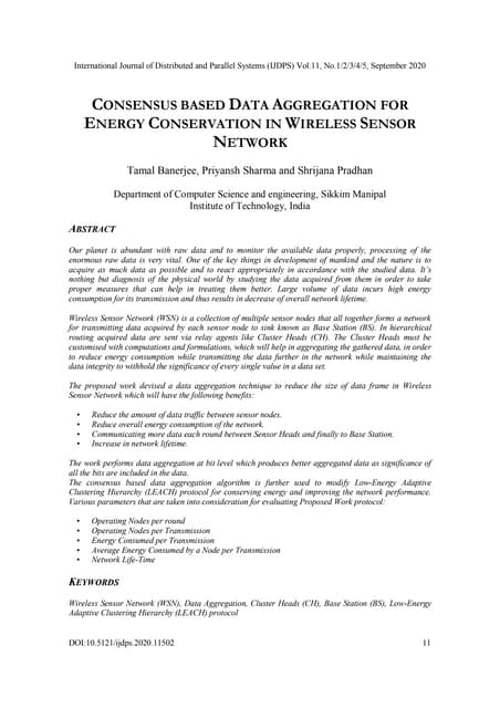 Consensus Based Data Aggregation For Energy Conservation In Wireless Sensor Network Pdf