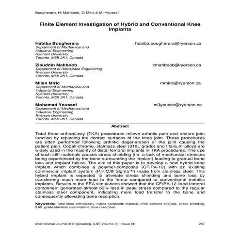 Finite Element Investigation of Hybrid and Conventional Knee Implants | PDF