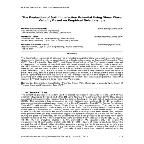 The Evaluation of Soil Liquefaction Potential using Shear Wave Velocity based on Empirical ...