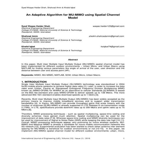 An Adaptive Algorithm for MU-MIMO using Spatial Channel Model | PDF | Telecommunications ...