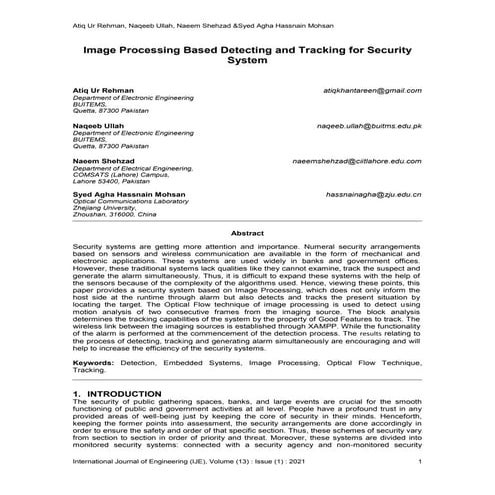 Image Processing Based Detecting and Tracking for Security System | PDF