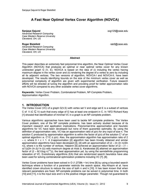 A Fast Near Optimal Vertex Cover Algorithm Novca Pdf 2576