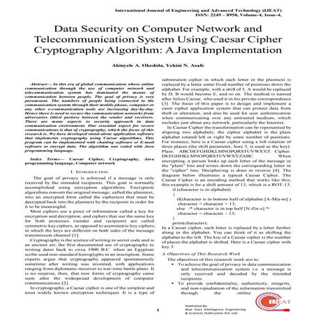 Data Security on Computer Network and Telecommunication System Using Caesar Cipher Cryptography ...