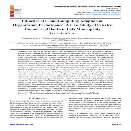 Influence of Cloud Computing Adaption on Organization Performance: A Case Study of Selected ...