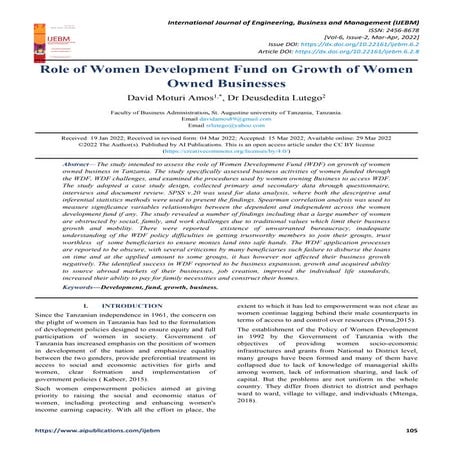Role of Women Development Fund on Growth of Women Owned Businesses | PDF