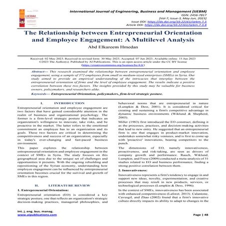 The Relationship between Entrepreneurial Orientation and Employee Engagement: A Multilevel ...