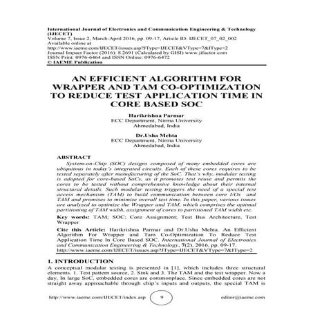 An Efficient Algorithm For Wrapper And Tam Co Optimization To Reduce Test Application Time In