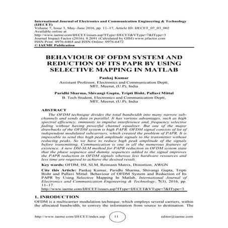 Behaviour Of Ofdm System And Reduction Of Its Papr By Using Selective