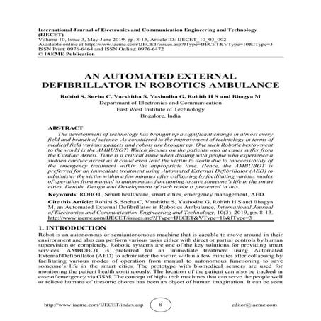 AN AUTOMATED EXTERNAL DEFIBRILLATOR IN ROBOTICS AMBULANCE | PDF