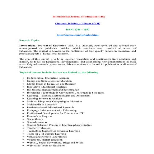 International Journal of Education (IJE) | PDF