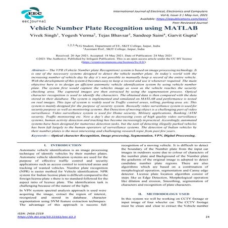 Vehicle Number Plate Recognition Using Matlab Pdf