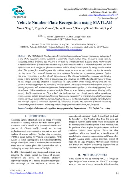 Vehicle Number Plate Recognition Using Matlab Pdf