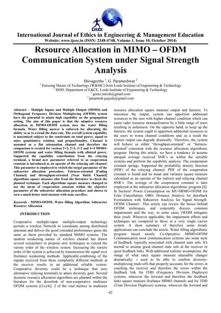 Resource Allocation In Mimo Ofdm Communication System Under Signal