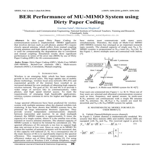 BER Performance of MU-MIMO System using Dirty Paper Coding | PDF