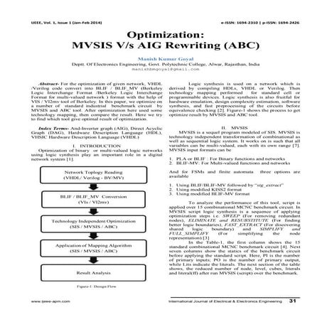 Optimization MVSIS vs AIG Rewriting (ABC) | PDF