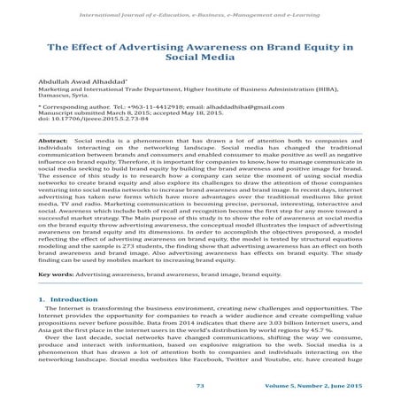 The Effect of Advertising Awareness on Brand Equity in Social Media | PDF