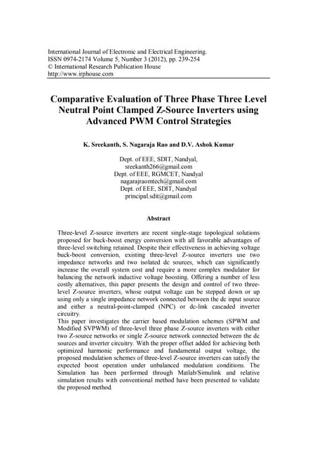 Comparative Evaluation Of Three Phase Three Level Neutral Point Clamped Z Source Inverters Using 5756