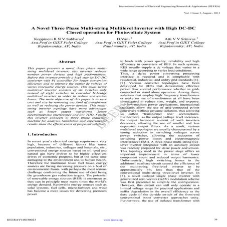 A Novel Three Phase Multi-string Multilevel Inverter with High DC-DC Closed operation for ...