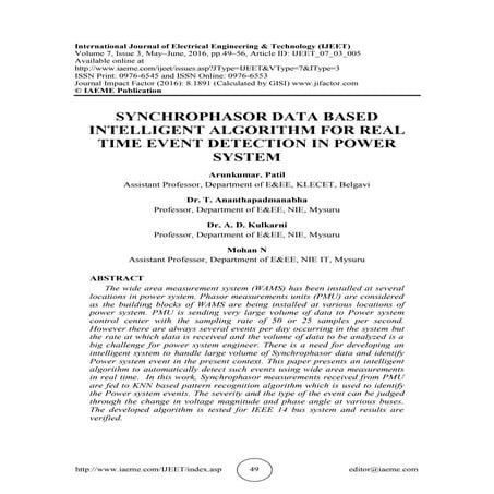 Synchrophasor Data Based Intelligent Algorithm For Real Time Event