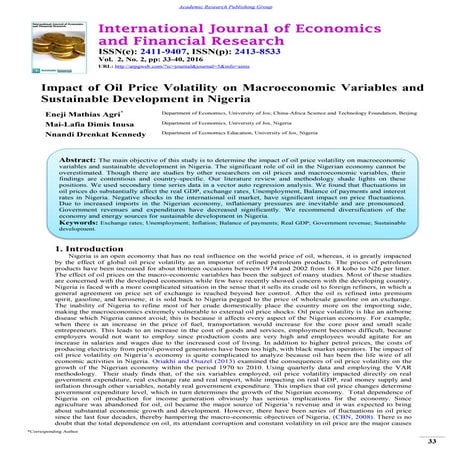 Impact of Oil Price Volatility on Macroeconomic Variables and Sustainable Development in Nigeria ...