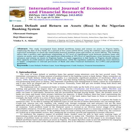 Loans Default and Return on Assets (Roa) In the Nigerian Banking System | PDF