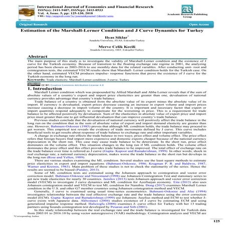 Estimation of the Marshall-Lerner Condition and J Curve Dynamics for ...