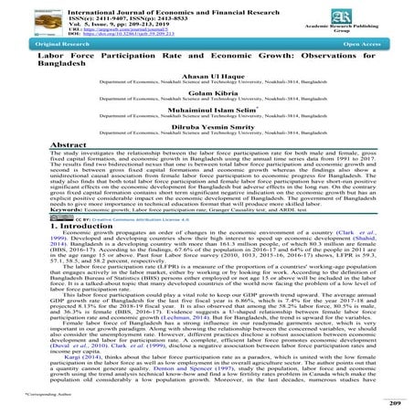 Labor Force Participation Rate and Economic Growth: Observations for ...