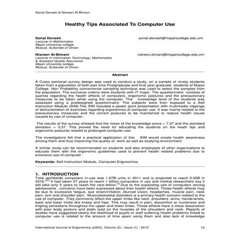 Healthy Tips Associated To Computer Use | PDF