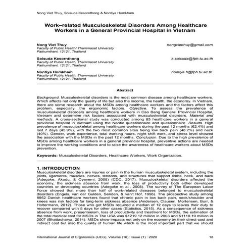 Work–related Musculoskeletal Disorders Among Healthcare Workers in a ...