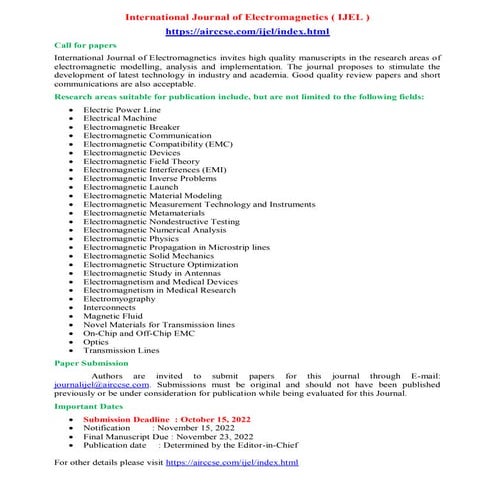 Call for Papers - International Journal of Electromagnetics (IJEL) | PDF