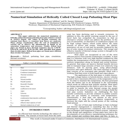 Numerical Simulation of Helically Coiled Closed Loop Pulsating Heat Pipe | PDF