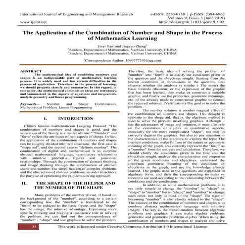 The Application of the Combination of Number and Shape in the Process ...