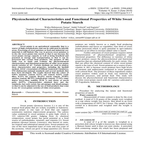 Physicochemical Characteristics and Functional Properties of White Sweet Potato Starch | PDF ...