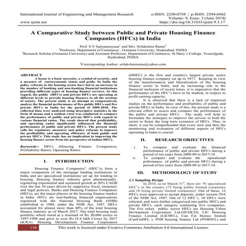 A Comparative Study between Public and Private Housing Finance Companies (HFCs) in India | PDF