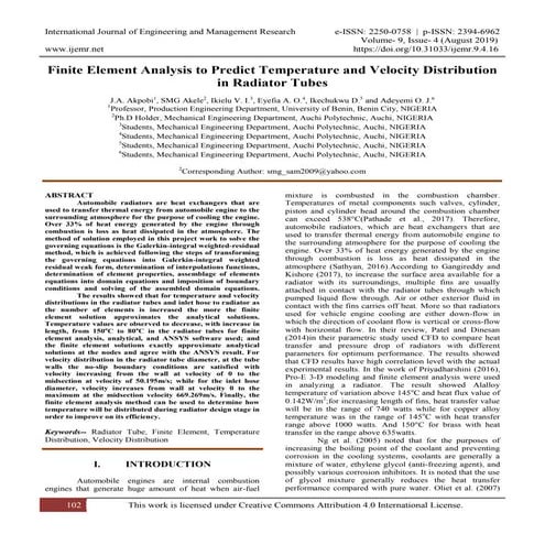Finite Element Analysis to Predict Temperature and Velocity ...