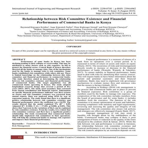 Relationship between Risk Committee Existence and Financial Performance ...