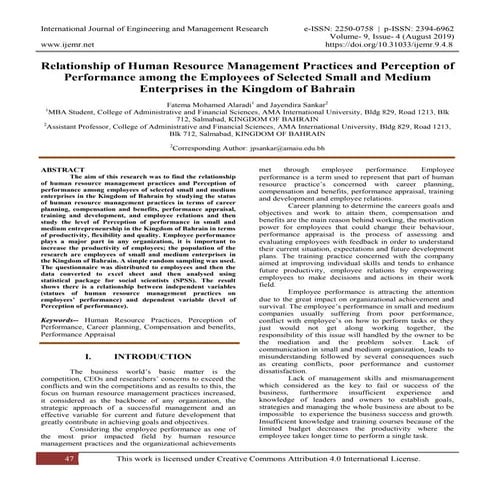 Relationship of Human Resource Management Practices and Perception of ...