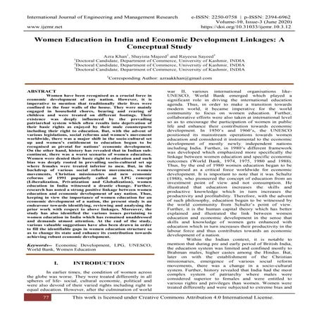 Women Education in India and Economic Development Linkages: A ...