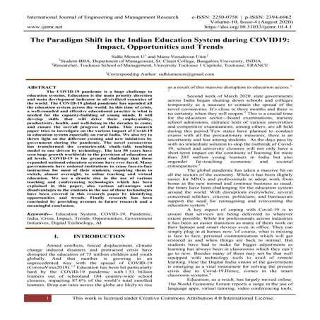 The Paradigm Shift in the Indian Education System during COVID19 ...