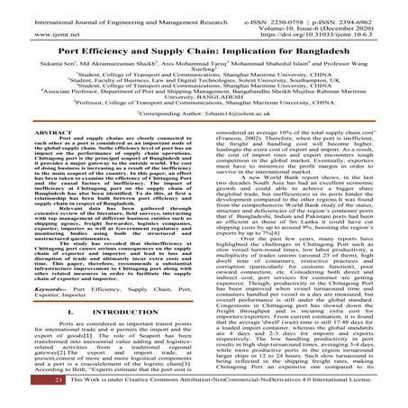 Port Efficiency and Supply Chain: Implication for Bangladesh | PDF